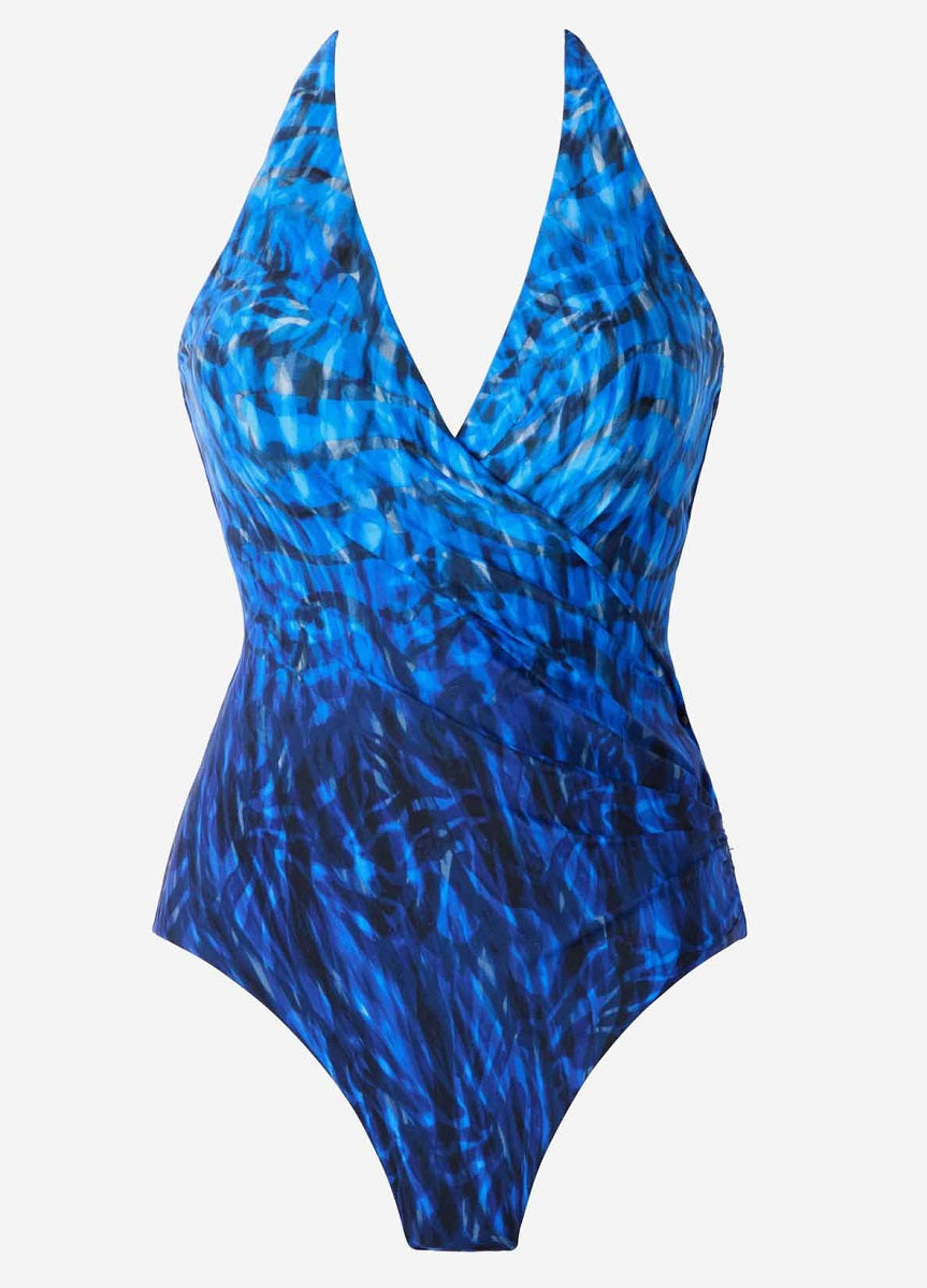 Miraclesuit Swimwear Paka Black and Blue Mayan Wrapsody One Piece 6566 ...