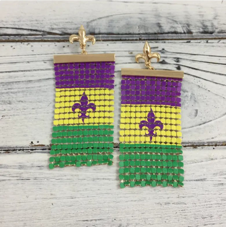 Song Lily Mardi Gras Fleur De Lis Flag Earrings – The Bra Genie